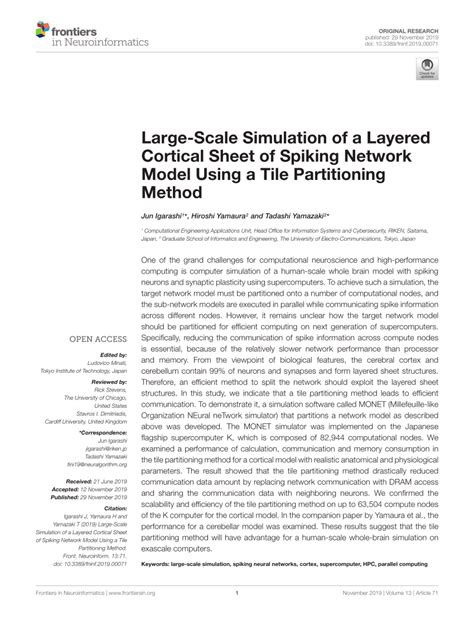 pdf large scale simulation of a layered cortical sheet of spiking network model using a tile