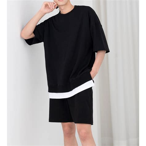 Blj 46 빅사이즈 남자 기본 맨투맨 4부 반바지 트레이닝 세트 온채널