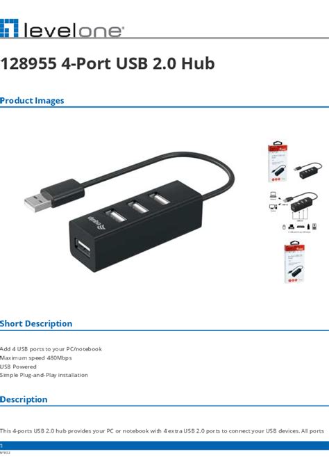 Levelone 4 Port Usb 2 0 Hub Add Extra Ports To Your Pc Notebook