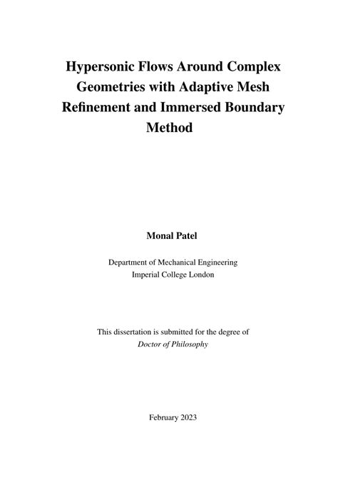 Pdf Hypersonic Flows Around Complex Geometries With Adaptive Mesh Refinement And Immersed