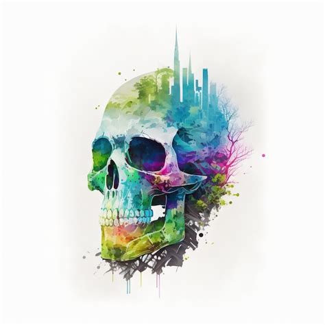 Premium Photo Hacker Skull Double Exposure Watercolor Skeleton Head Halloween Concept