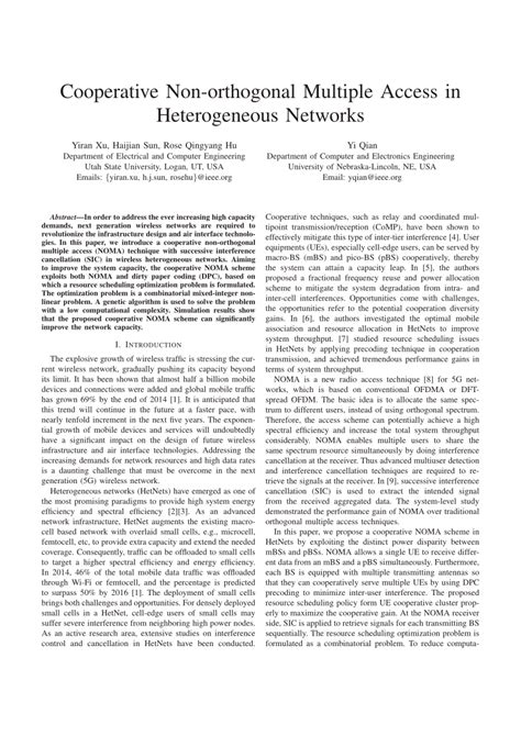Pdf Cooperative Non Orthogonal Multiple Access In Heterogeneous Networks