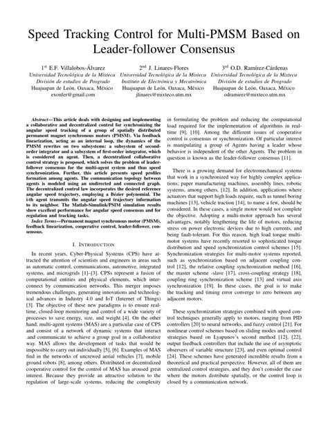 Pdf Speed Tracking Control For Multi Pmsm Based On Leader Follower Consensus