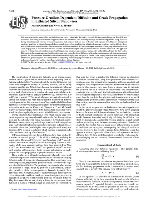 Pdf Pressure Gradient Dependent Diffusion And Crack Propagation In Lithiated Silicon Nanowires