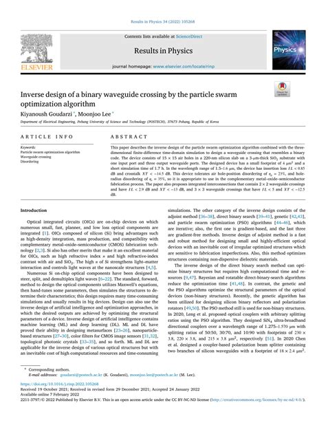 Pdf Inverse Design Of A Binary Waveguide Crossing By The Particle