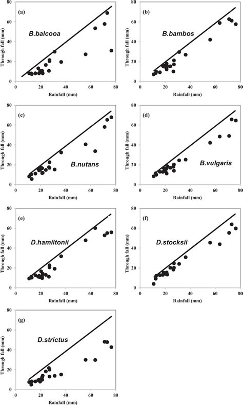 Relationship Between Rainfall And Throughfall For Different Species