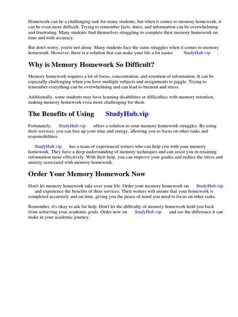 Memory Homework Pdf Memory Homework