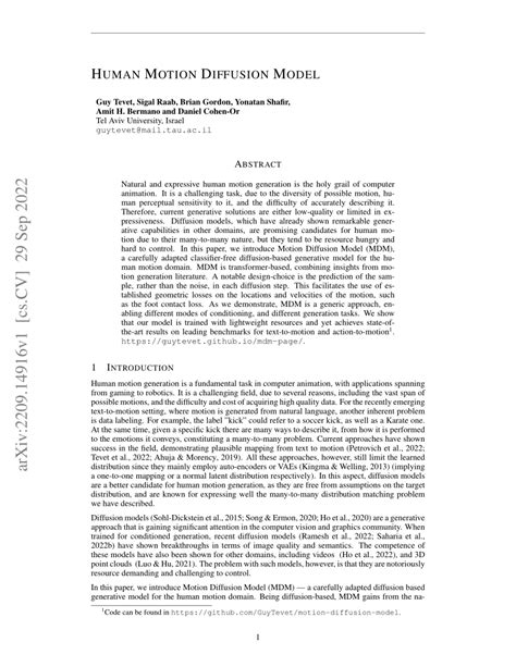 Pdf Human Motion Diffusion Model