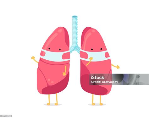 얼굴에 호흡 위생 마스크귀여운 만화 폐 캐릭터 인간의 호흡기 시스템 폐 내부 장기 마스코트 의료 건강 해부학 대기 오염 보호 플랫 벡터 일러스트레이션 가공의 인물에 대한