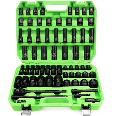 Swanlake 1 2 Drive Impact Socket Set 66 Piece Standard Sae 3 8 1 1 4 And Metric 8 24mm