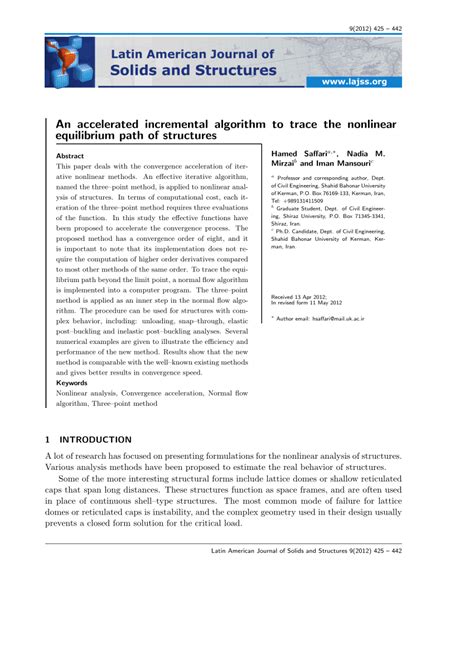 Pdf An Accelerated Incremental Algorithm To Trace The Nonlinear Equilibrium Path Of Structures