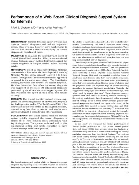 Pdf Performance Of A Web Based Clinical Diagnosis Support System For Internists