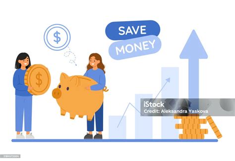 경제 성장 개념 두 여자가 돼지 저금통에 동전을 넣었다 투자 전략 및 저축 증대 가계에 대한 스톡 벡터 아트 및 기타 이미지