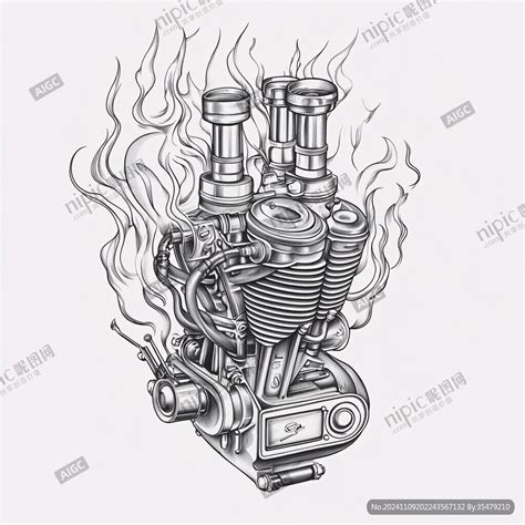 ai创作图机车插画 引擎的原理 发动机设计 创意线稿图 四冲程发动机 摩托车手绘 风冷发动机 手绘摩托车 手绘摩托 涡轮增压 涡轮增压发动机