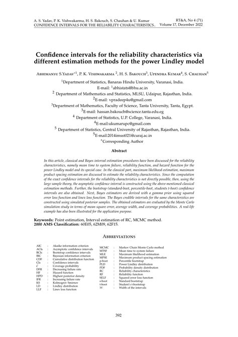 Pdf Confidence Intervals For The Reliability Characteristics Via