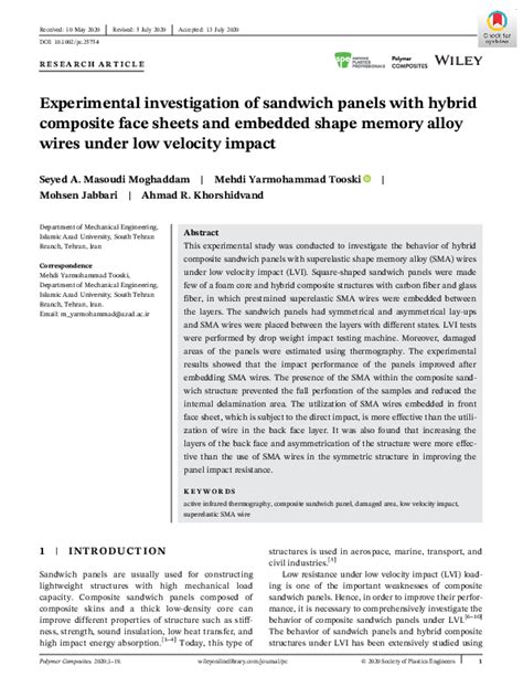 Pdf Experimental Investigation Of Sandwich Panels With Hybrid Composite Face Sheets And