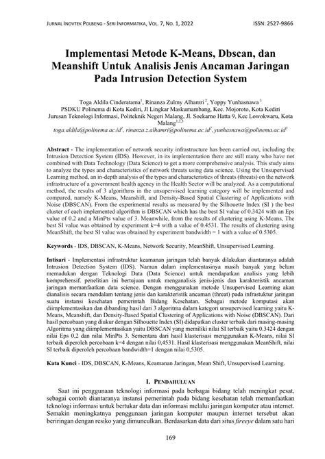 Pdf Implementasi Metode K Means Dbscan Dan Meanshift Untuk Analisis