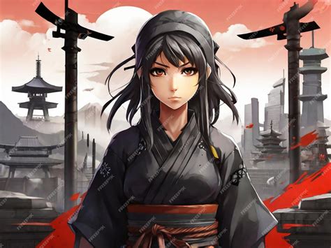 Premium Photo Anime Girl Young Ninja Girl On Japan Monument Background
