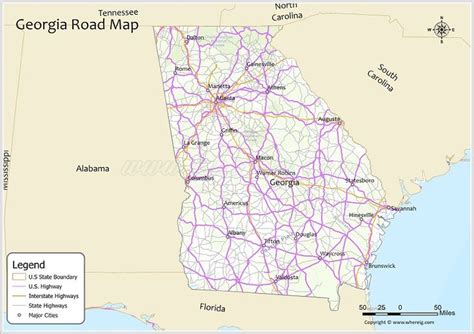 Georgia Road Map Check Road Network Of State Routes Us Highways And Interstate Highways In