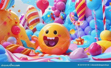 Cheerful Animated Candy Character In A Colorful Fantasy Candy Land Stock Illustration