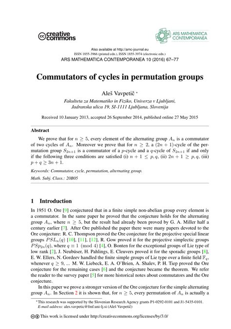 Pdf Commutators Of Cycles In Permutation Groups