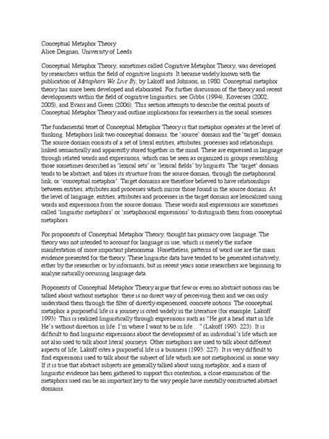 Conceptual Metaphor Theory Pdf Metaphor Linguistics