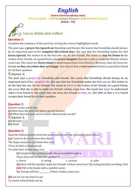 NCERT Solutions For Class English Poorvi Unit Chapter And