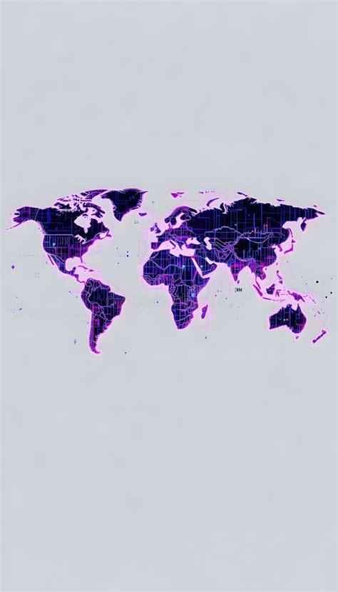 Global Network Connections Digital World Map Visualization Abstract Purple Neon Stock