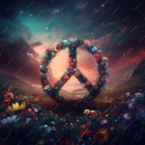 Premium Photo A Peace Sign Is Surrounded By Flowers And The Sky Is Blue