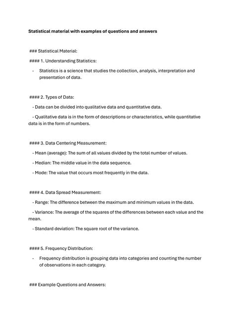 Solution Statistical Material With Examples Of Questions And Answers