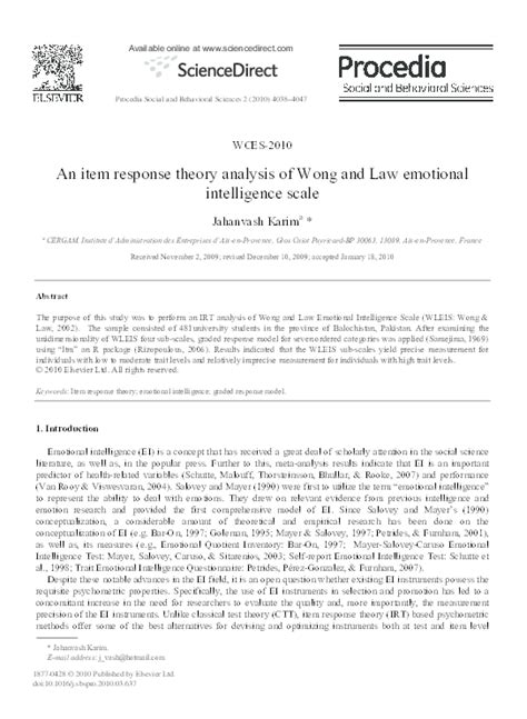 Pdf An Item Response Theory Analysis Of Wong And Law Emotional Intelligence Scale