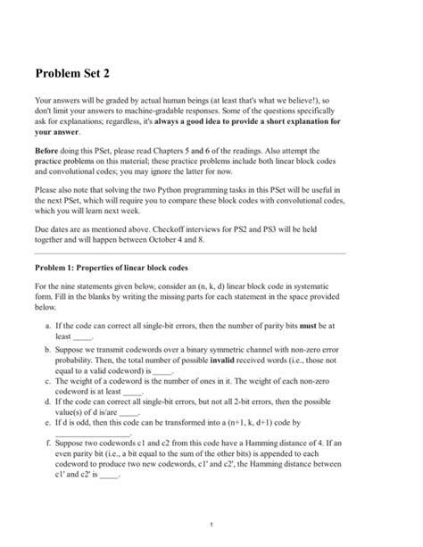 Linear Block Codes Problem Set