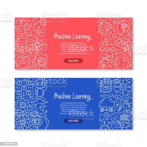 기계 학습 관련 개체 및 요소 손으로 그린 벡터 낙서 일러스트 레이션 컬렉션 다른 기계 학습 개체가 있는 배너 템플릿 뇌에 대한