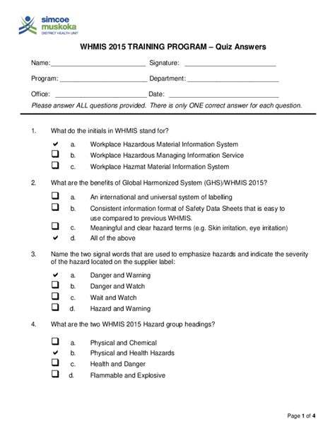 Fillable Online Whmis Test Answers Pdf Whmis Answer Key The Grocery Outlet Fax Email Print