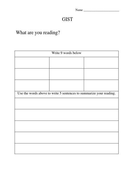 Gist Graphic Organizer Pdf