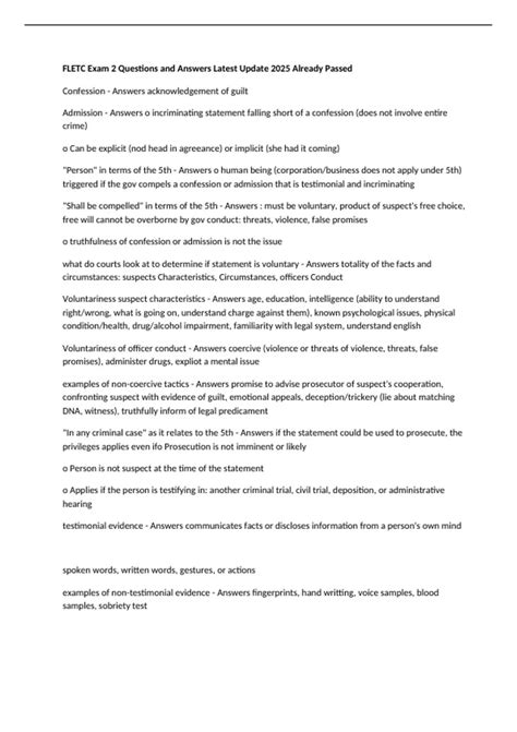 FLETC Exam 2 Questions And Answers Latest Update 2025 Already Passed FLETC Stuvia US