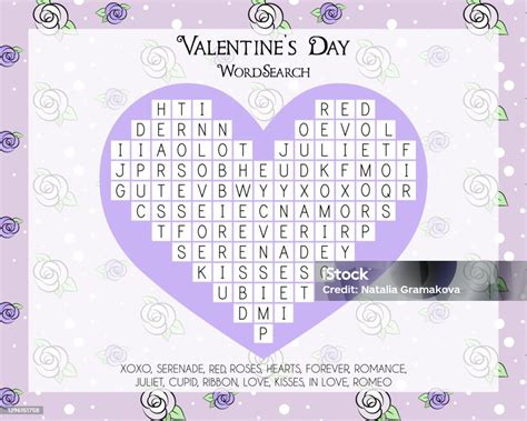 발렌타인 데이 단어 검색 퍼즐 소셜 미디어 게시물에 적합합니다 아이들을위한 교육 게임 영어를 배우기 위한 인쇄 가능한 워크시트