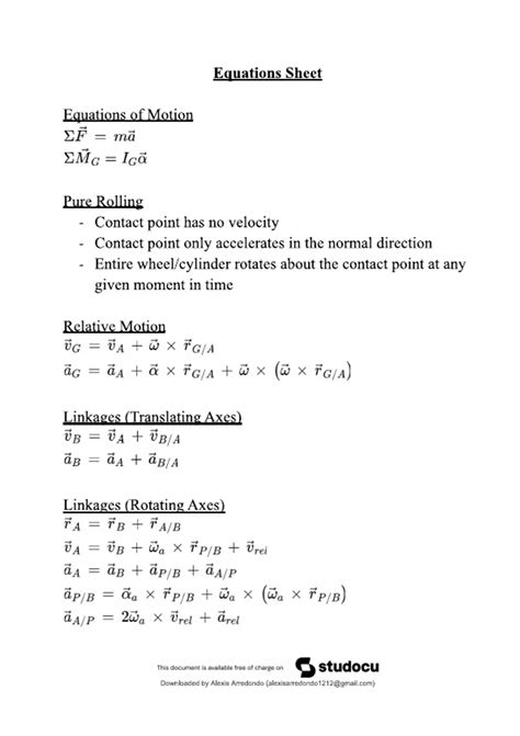 Summary Dynamics Complete Formula Sheet Cee 2040 Dynamics Stuvia Us