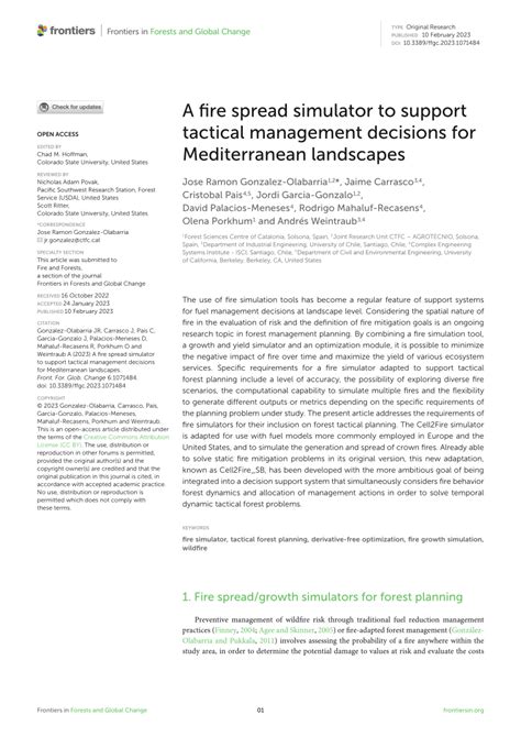 Pdf A Fire Spread Simulator To Support Tactical Management Decisions For Mediterranean Landscapes