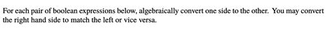 Solved For Each Pair Of Boolean Expressions Below