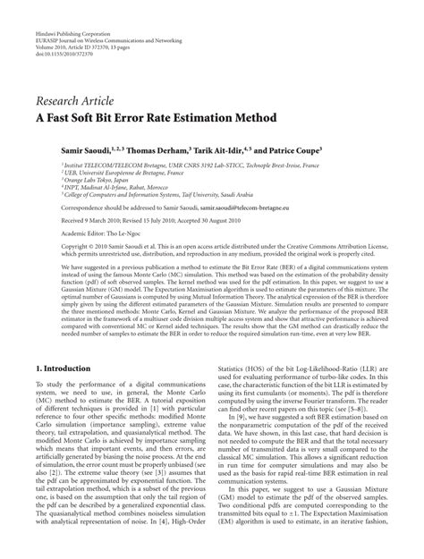 Pdf A Fast Soft Bit Error Rate Estimation Method