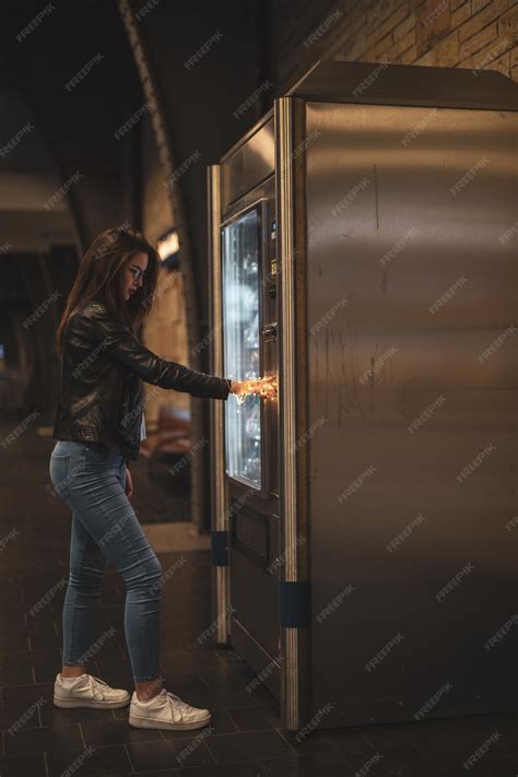 Premium Photo Side View Of Woman Using Vending Machine