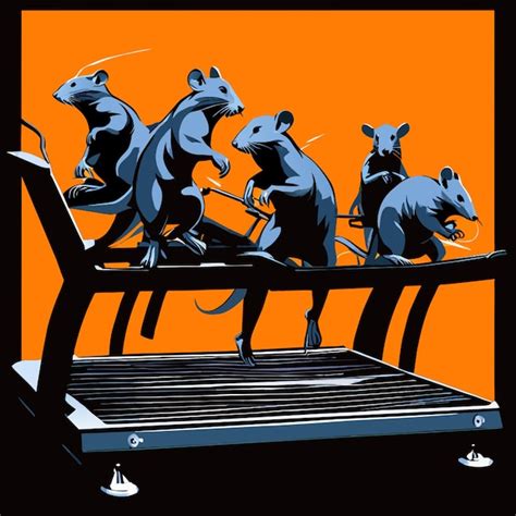A Group Of Rats Running On A Treadmill With Their Tails Tied Together In The Style Of Banksy