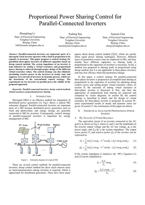 Pdf Proportional Power Sharing Control For Parallel Connected Inverters