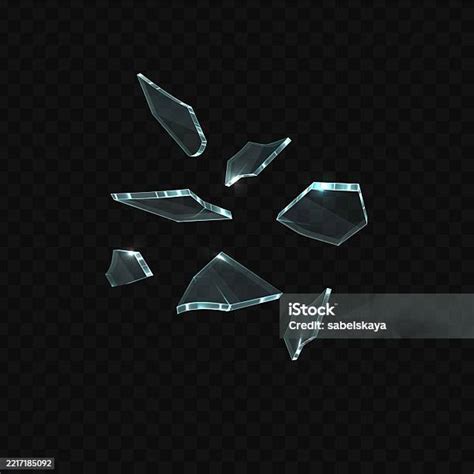깨진 유리 산산조각 및 조각 벡터 현실적인 폭발 창 파편 조각 투명 날카로운 크리스탈 파편을 비행 3차원 형태에 대한 스톡 벡터