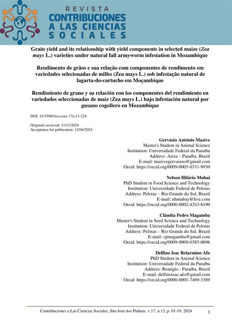 Pdf Grain Yield And Its Relationship With Yield Components In Selected Maize Zea Mays L