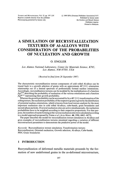 Pdf A Simulation Of Recrystallization Textures Of Al Alloys With Consideration Of The