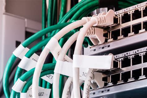 Ethernet Cables Connected To Server Switch Stock Image Image Of