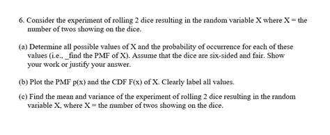 solved 6 consider the experiment of rolling 2 dice