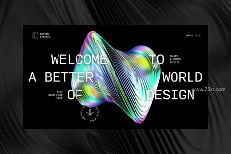 全息彩虹色抽象几何3d形状素材包 3D Iridescent HD Shapes 25学堂